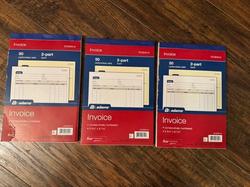 Adams Invoice Book 3 Pack, 2 Part Carbonless Invoices, Horizontal 50 ...
