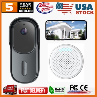 Two-Way Door Bell WiFi Wireless Video 1080P HD Doorbell Smart Security ...