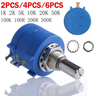 2/4/6Pack 3590S Rotary Wirewound Potentiometer POT Multiturn. 100-100k ...