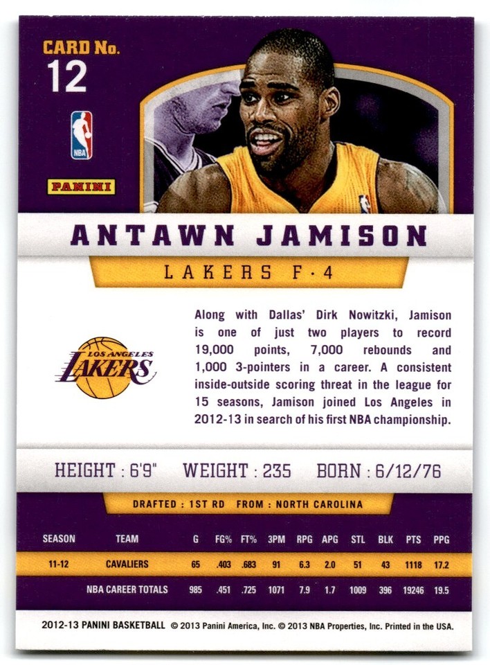2012-13 Panini Antawn Jamison Los Angeles Lakers #12 | eBay
