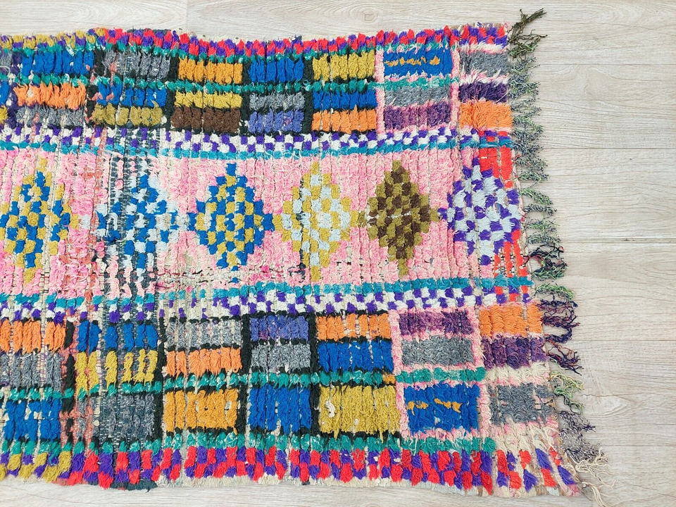 Vintage Moroccan Berber Pink Rug 2x5 Colorful Geometric Boujaad Boho ...