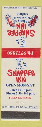 Matchbook Cover - K's Snapper Inn Seafood New Zealand | eBay
