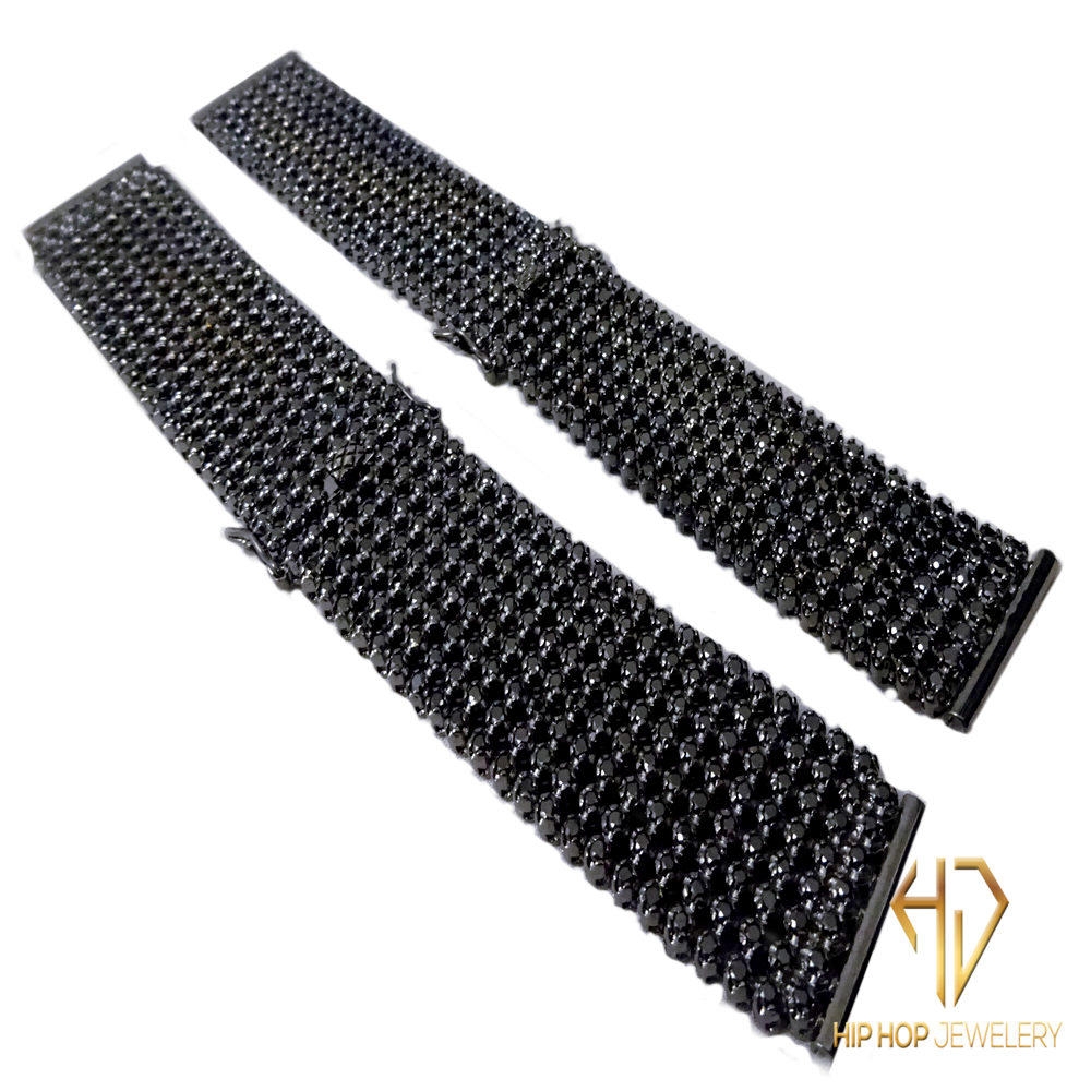 MEN'S WOMEN'S 14K BLACK GOLD TONE 7 OR 8 ROW SIMULATE DIAMOND WATCH ...