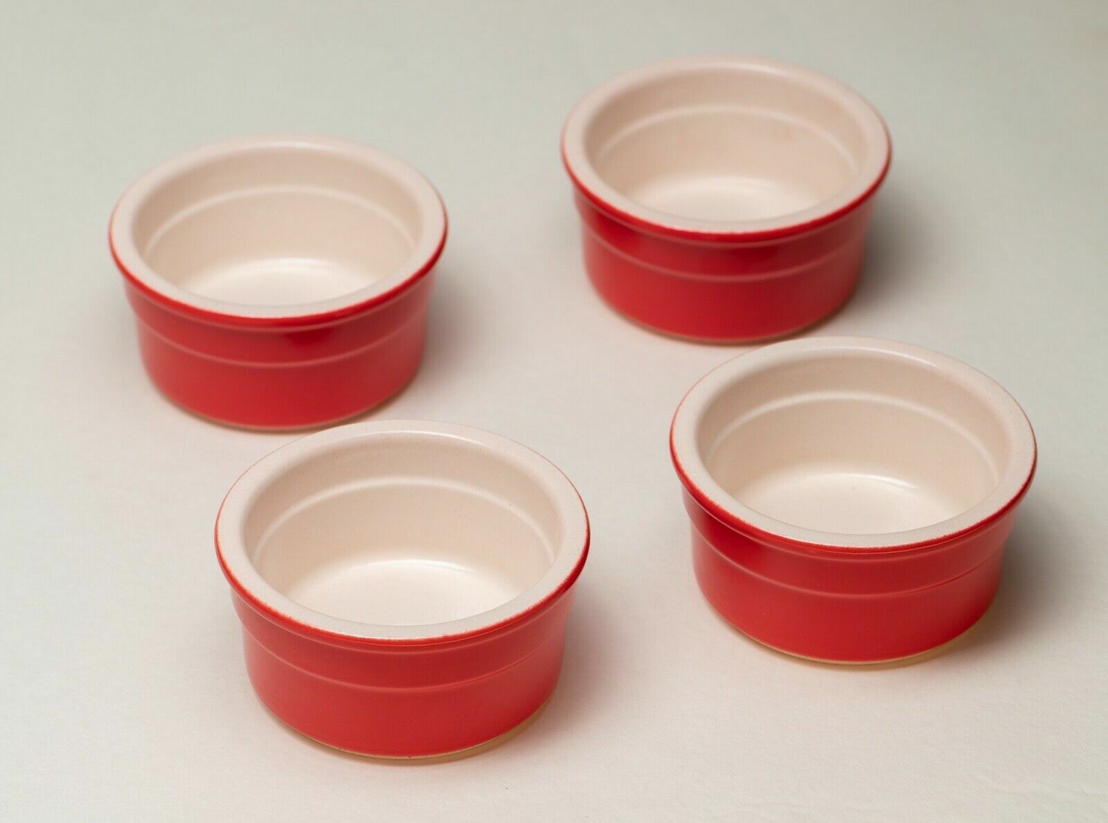 4 Bright Red Cermer Ramekins Ceramic Baking Souffle 4 oz Cups Dessert ...
