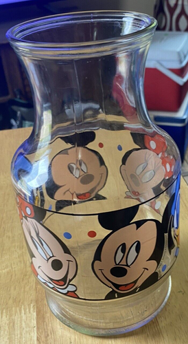 Disney Glass Juice Pitcher Mickey Minnie Mouse Donald Duck 48 Ounces | eBay