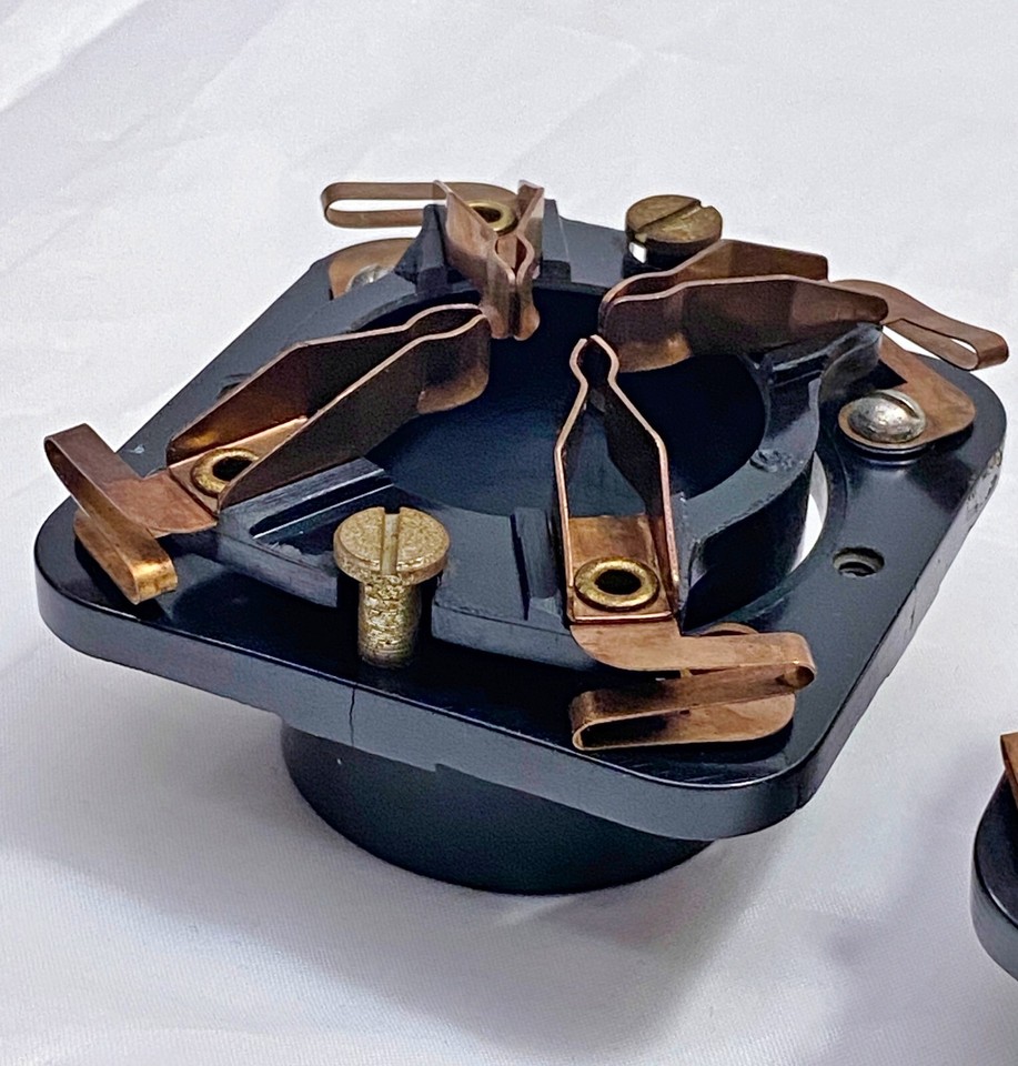 Pair 1925 Bakelite Floating Bronze Spring 4-Pin UX Tube Sockets w ...