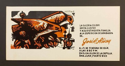VINTAGE ART EXHIBITION INVITATION CARD / JOSE R. ALICEA / PUERTO RICO ...