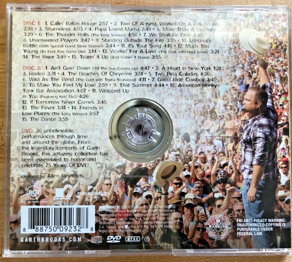 GARTH BROOKS Double Live 25th ANNIVERSARY DVD + 2CD +5 Bonus Tracks (Like New) 888750092328| eBay