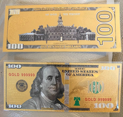 GOLD $100 Dollar Bill with silver numbers Collectible Novelty Gift Art ...