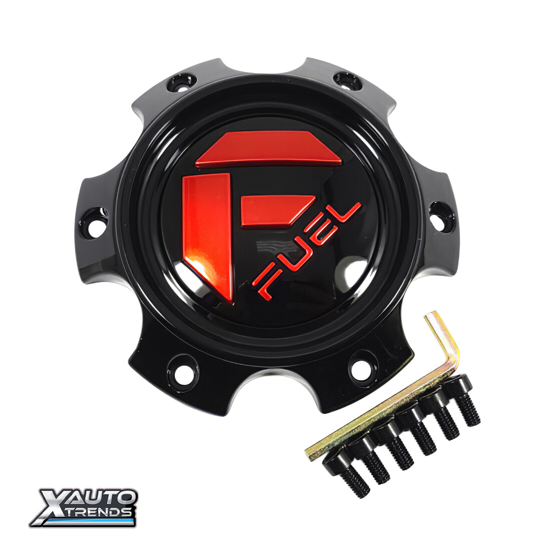 Fuel Off-Road Gloss Black Wheel Center Cap Black Rivets and Red Logo ...
