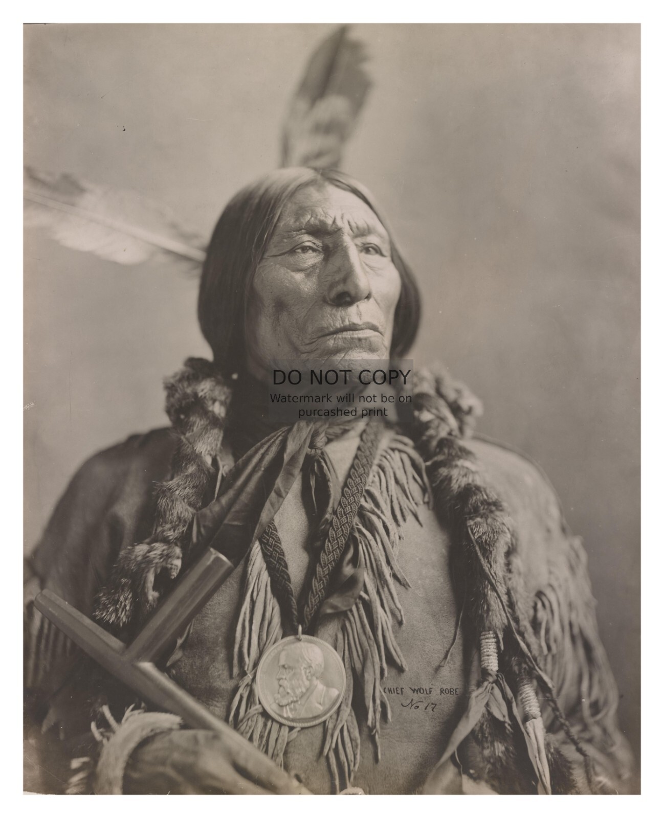 CHIEF WOLF ROBE CHEYENNE NATIVE AMERICAN LEADER HOLDING PIPE 8X10 PHOTO ...