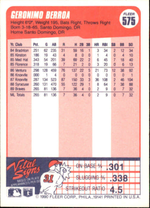 1990 Geronimo Berroa Fleer Baseball Card #575 | eBay