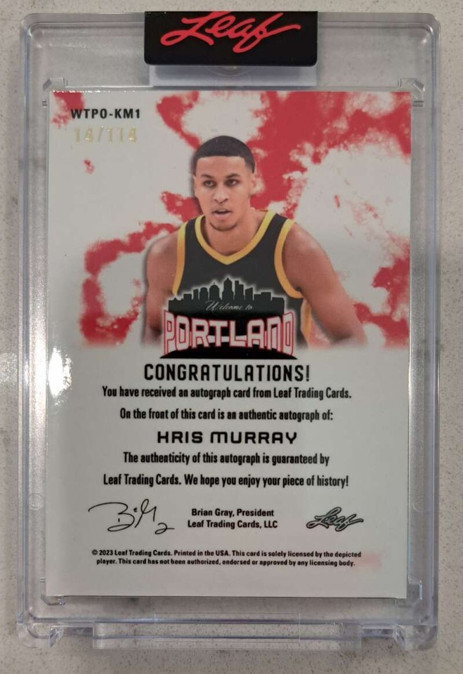 KRIS MURRAY RC AUTO SP 2023 Leaf ROOKIE Welcome To 14/114 Autograph #KM ...