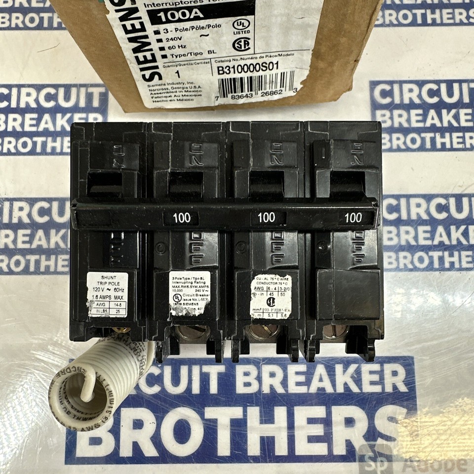 Siemens B310000S01 100 Amp 240V 3 Pole Shunt Trip Circuit Breaker ...
