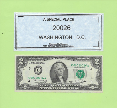 ZIP CODE '20026' .. WASHINGTON, D.C. ... 2001* ..UNCIRC $1 L 00 20026 0 ...