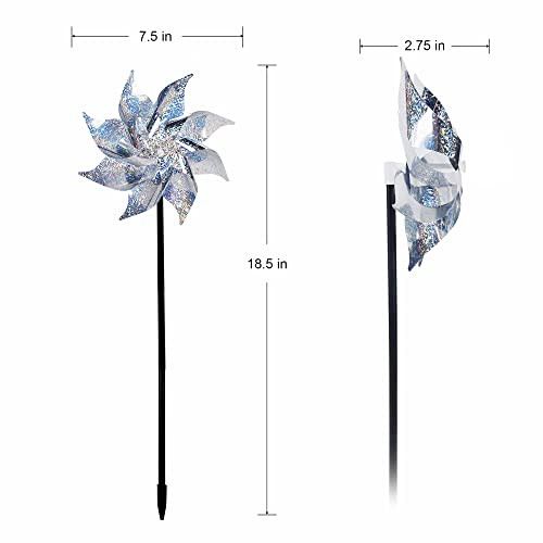 10 Pack Reflective Pinwheels with Stakes, Extra Sparkly Pinwheel for ...