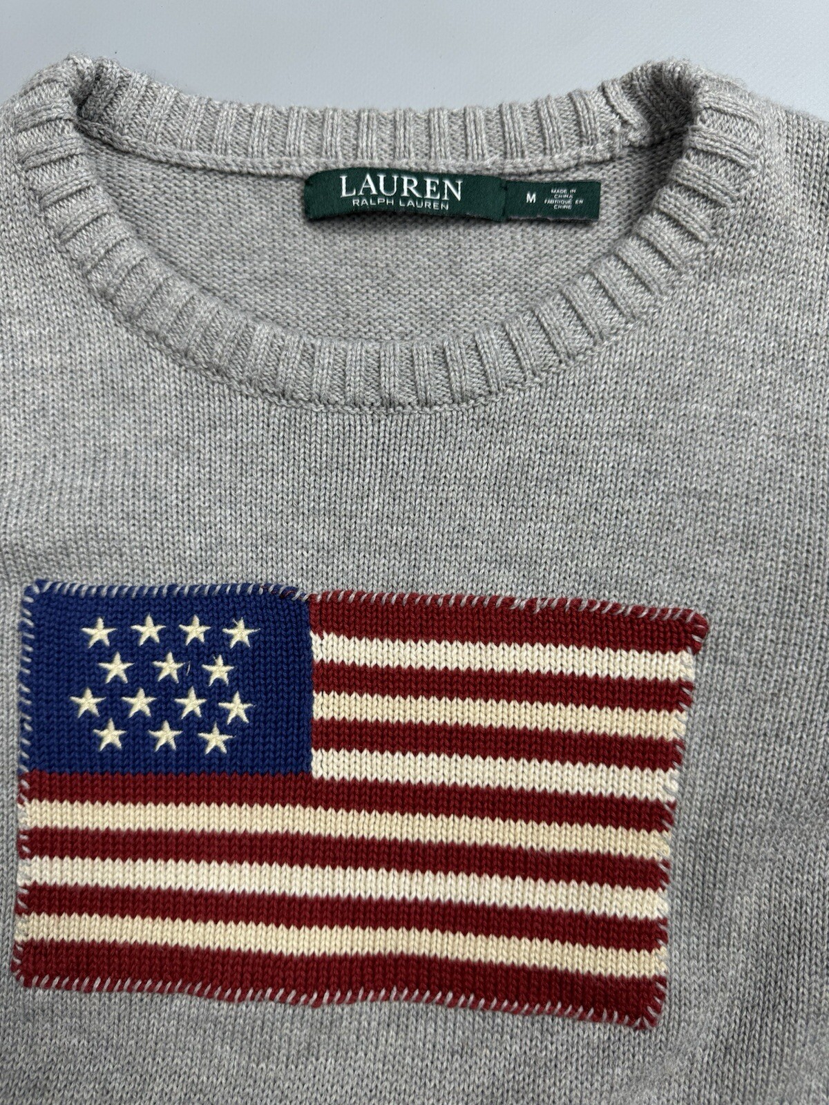 Ralph Lauren Flag USA Logo Gray Sweater Size M | eBay