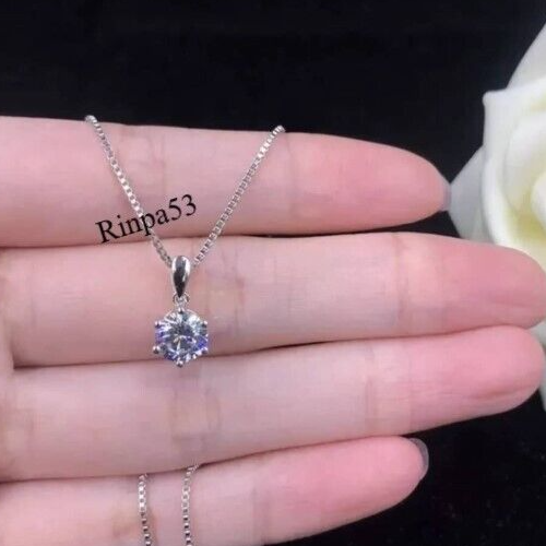 7mm Round Tester Passing Moissanite Women's Solitaire Pendant Chain 925 ...