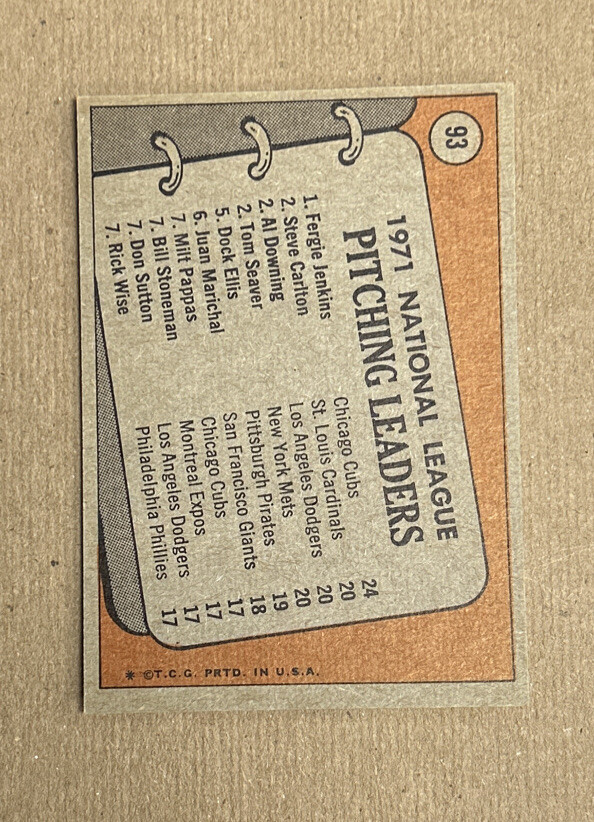 1972 Topps NL Pitching Leaders Jenkins Downing Carlton Seaver Card #93 ...