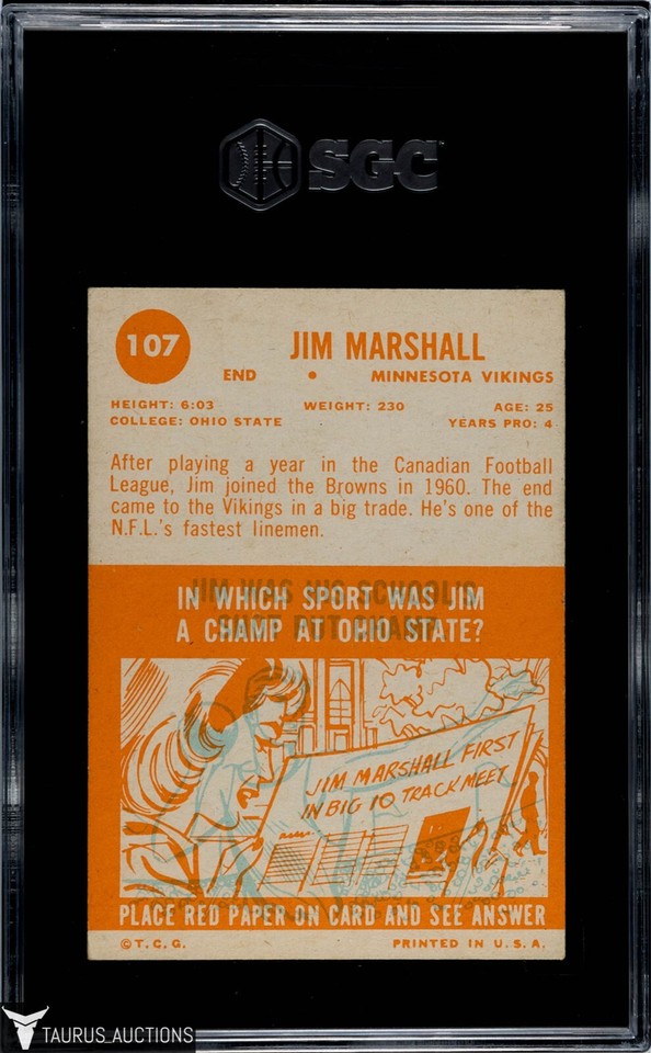 1963 Topps #107 Minnesota Vikings HOF Jim Marshall Rookie Football Card ...