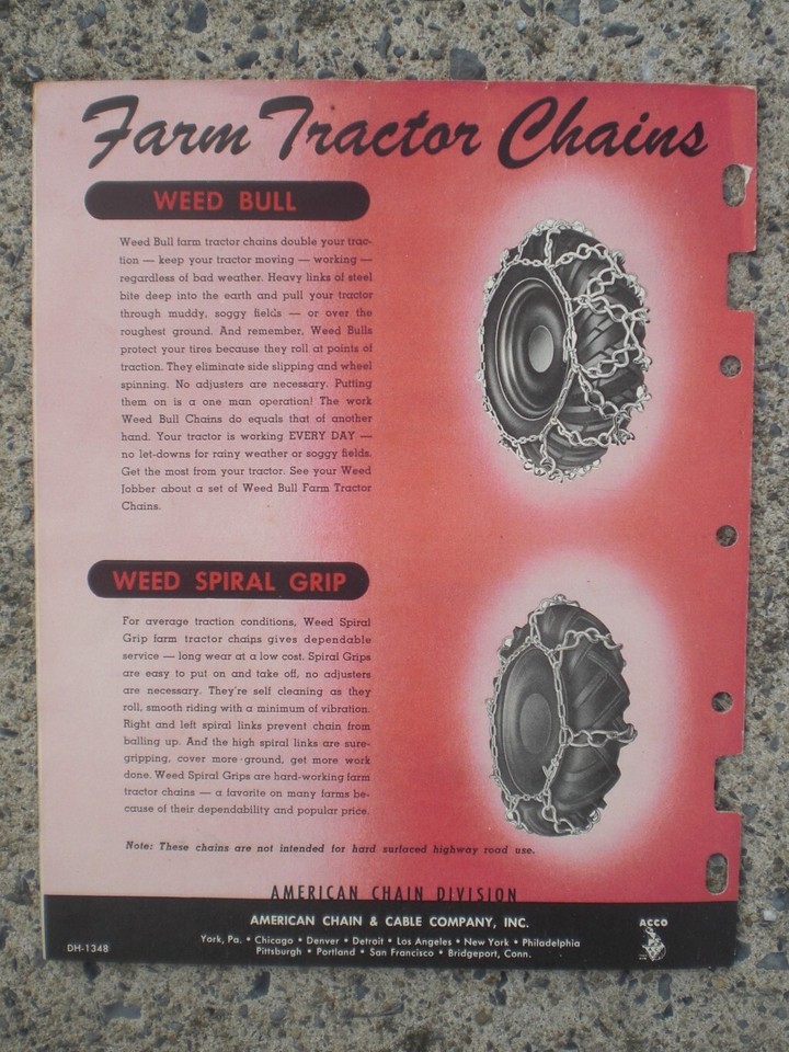 American Chain & Cable Co. Tire Sizes for Weed farm tractor chain ...