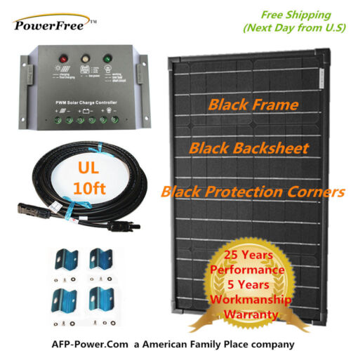 COMPLETE KIT SuperBlack 40w 40 Watts Monocrystalline Solar Panel Kit ...