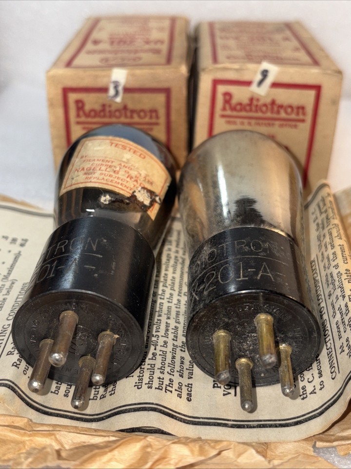 Pair RCA UX-201A 01A Globe Vacuum Tubes Gold Pins Rainbow Color ...