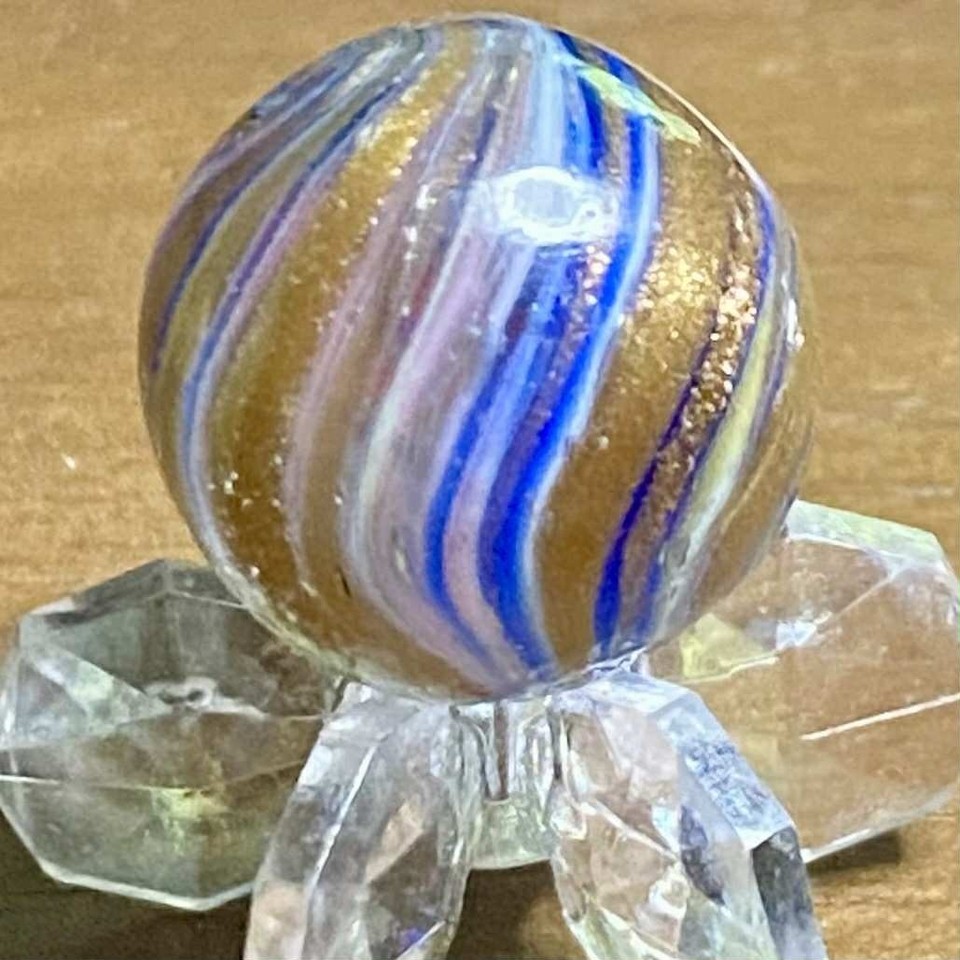 Antique German Handmade Marble Lutz Onionskin .594 19/32 NM Pink Blue ...