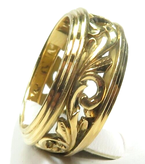 Antique 1920's JS 17K Yellow Gold Wedding Band Ring Size 5 UK-J1/2 7 ...