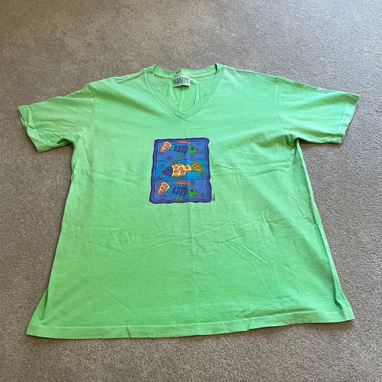 Vintage Fresh Produce Shirt Womens Large Green Fish 90s Tropical ...