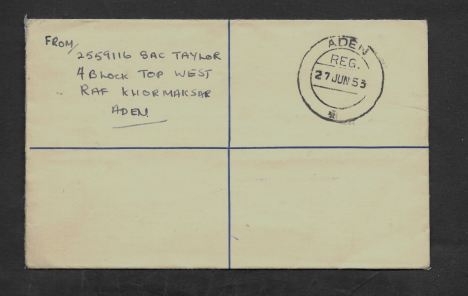 ADEN 1953 GEORGE VI 30c RAF REG'D AIR MAIL LETTER 10c/25c QE2 ...