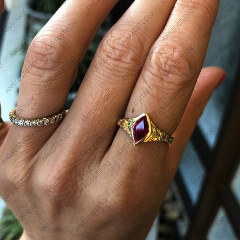 8x4mm Kite Rhombus Ruby Vintage Wedding Stack Band Ring 925 Sterling ...