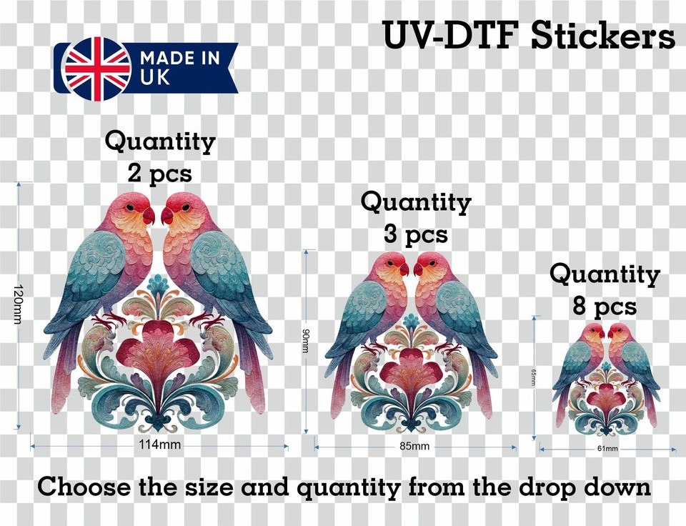 Valentine's Day Love Parrot UV DTF Sticker - Glass Laptop Tumbler Wall ...