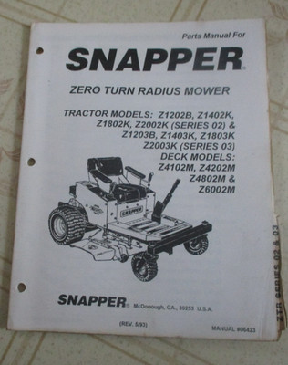 Snapper Z1202b Z1402k Z1802K Z2002K Z1203b Zero Turn Riding Mower Parts ...