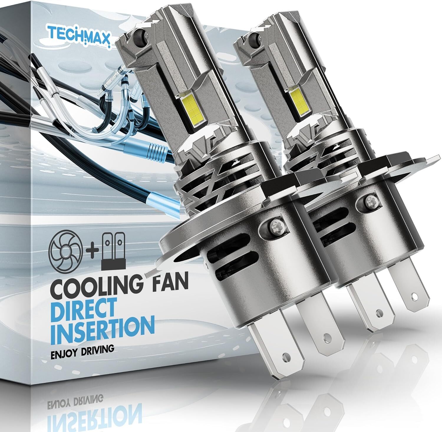 TECHMAX H4 LED Bulbs, 23000LM 110W 600% Super Brighter 6500K Cool White ...