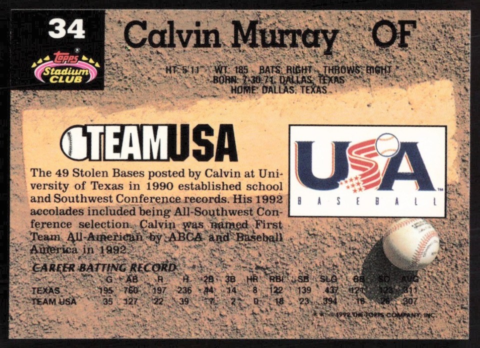 1993 Topps Stadium Club Murphy #34 Calvin Murray Team USA | eBay