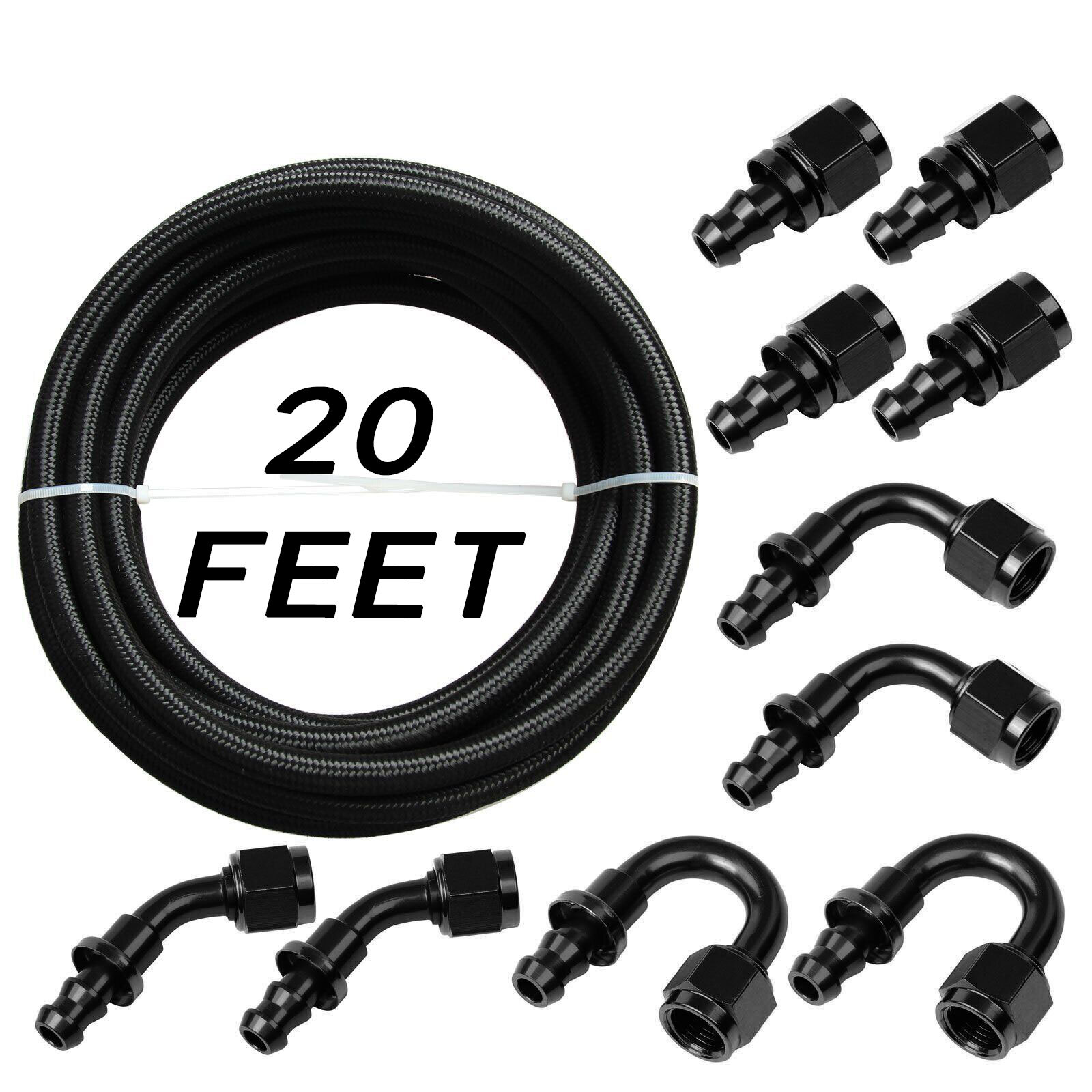 20ft 4/6/8/10/12AN Braided CPE Fuel Oil Line & 10PCS Push Lock Hose ...