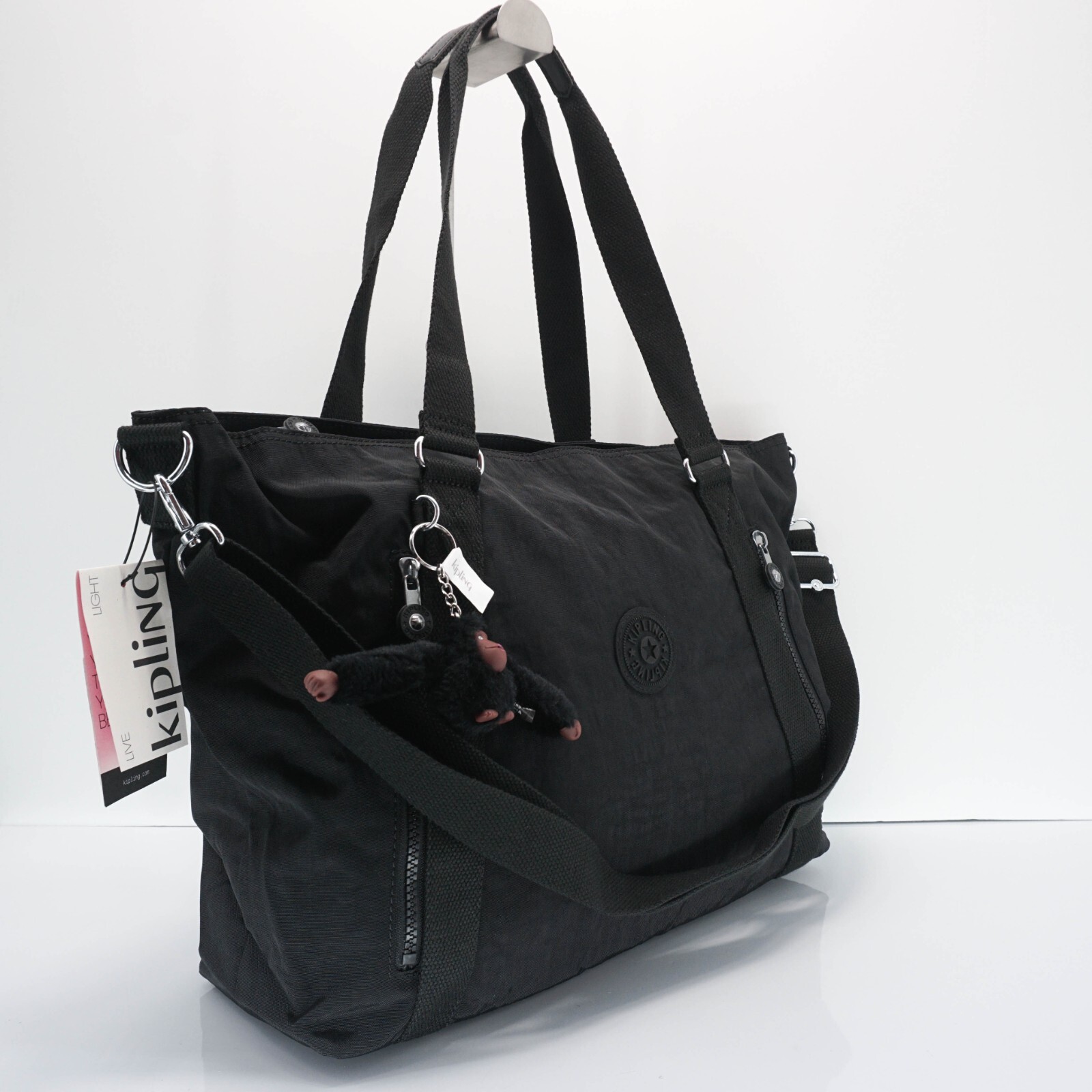 Kipling Skyler Large Shoulder Bag Zip Tote TM5601 Polyamide Black Tonal ...