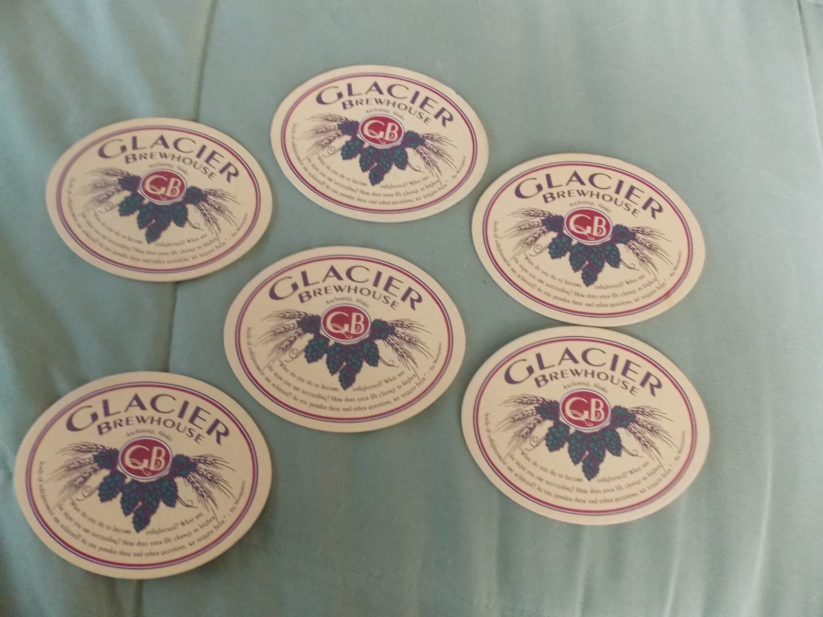 Beer Coaster Set of 6 GLACIER BREWHOUSE 4" Wide Ovals Anchorage Alaska ...