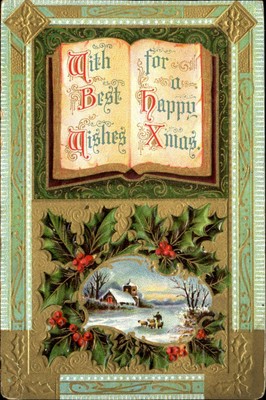 Happy Christmas Xmas~open book holly Art Deco ~ c1910 to C. HOFFMAN ...