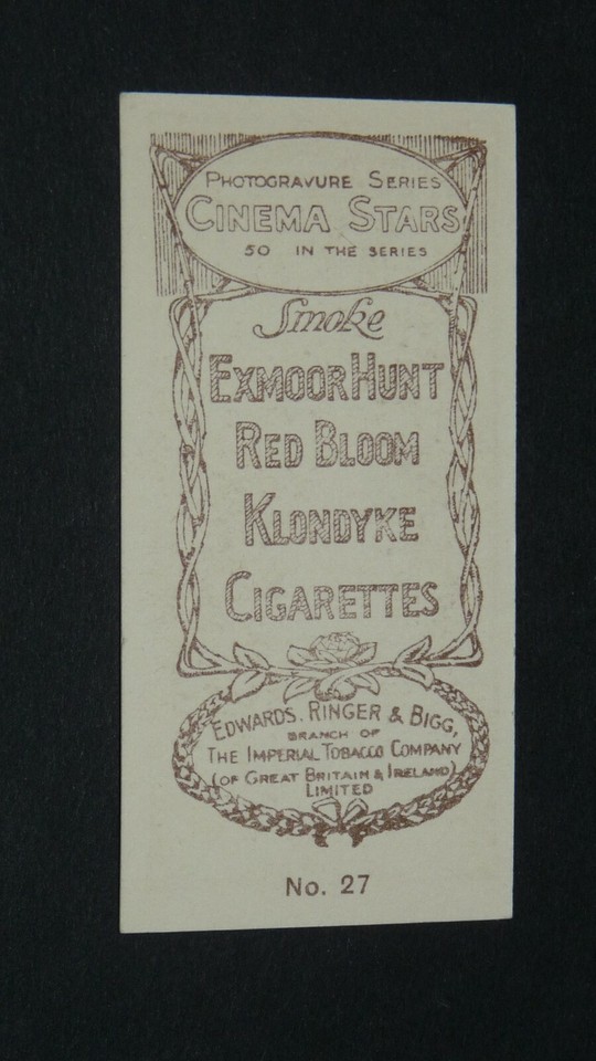 CIGARETTES CARD EDWARDS RINGER BIGG 1923 CINEMA STARS #27 VIOLET HOPSON ...