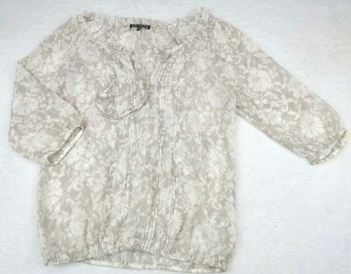 Express Womens Sheer Polyester 3/4 Sleeve Tie Front Scoop Neck Floral ...