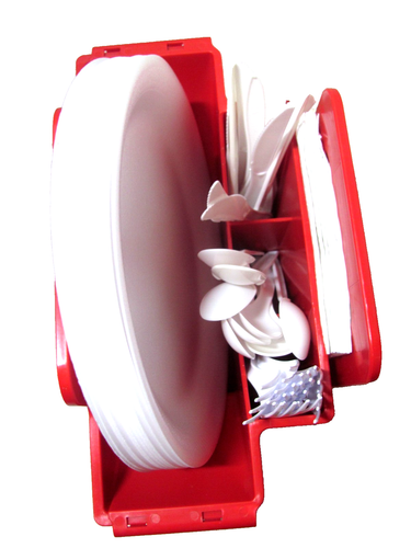 Plastic Holder for Paper Plates, Napkins, Spoons, Forks & Knives, Red ...