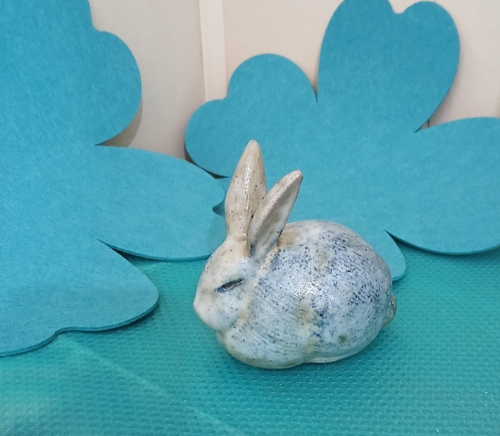PETER'S Pottery Fat bunny Rabbit JADE With Blue Tints 1st qty 4" EASTER ...