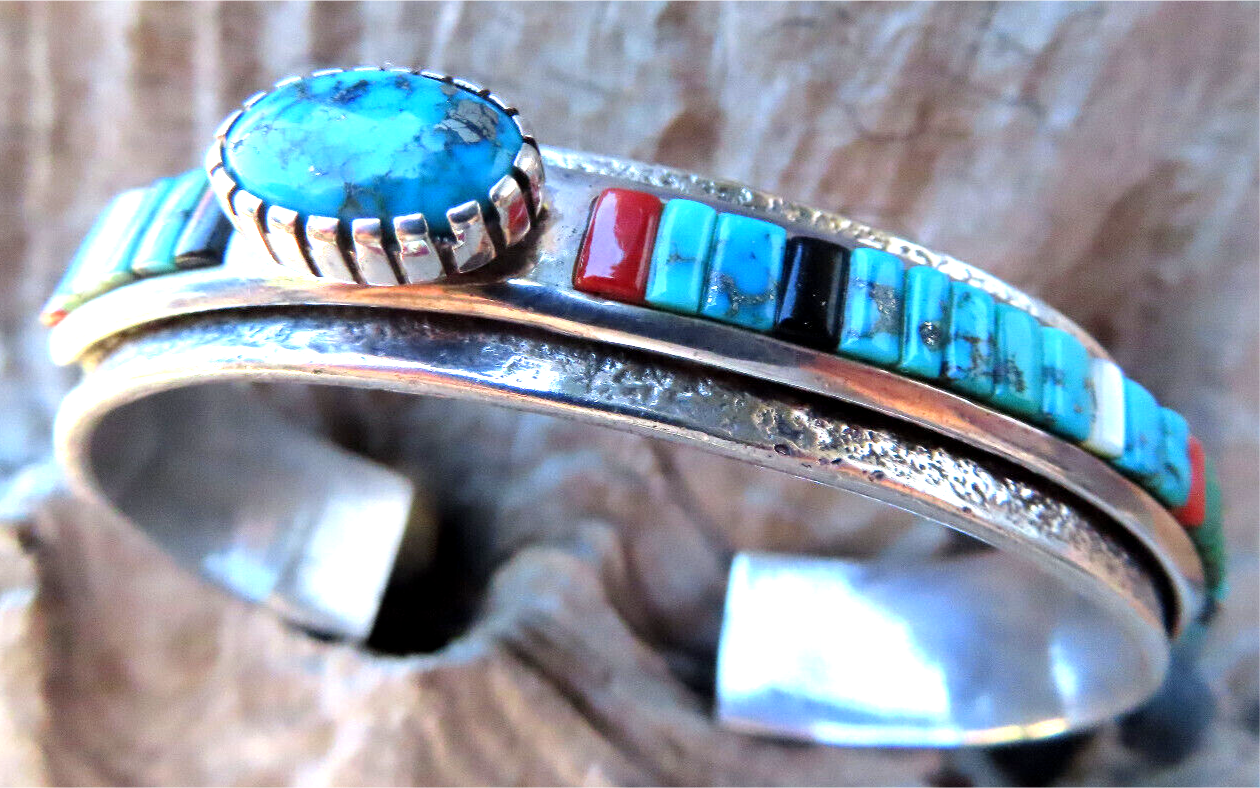 Bitsoi-Russell Bracelet Turquoise Cab w/Multi-Stone Inlay Navajo ...
