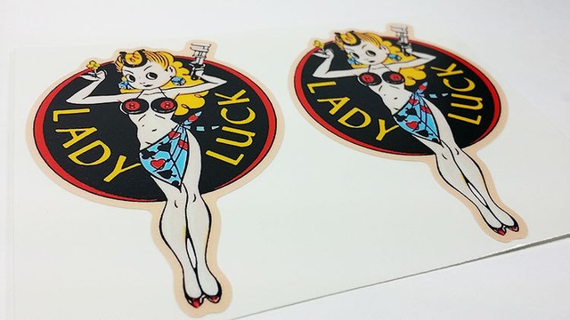 Pair of 3.5" LADY LUCK Vintage Style DECAL, Vinyl STICKER, rat rod ...
