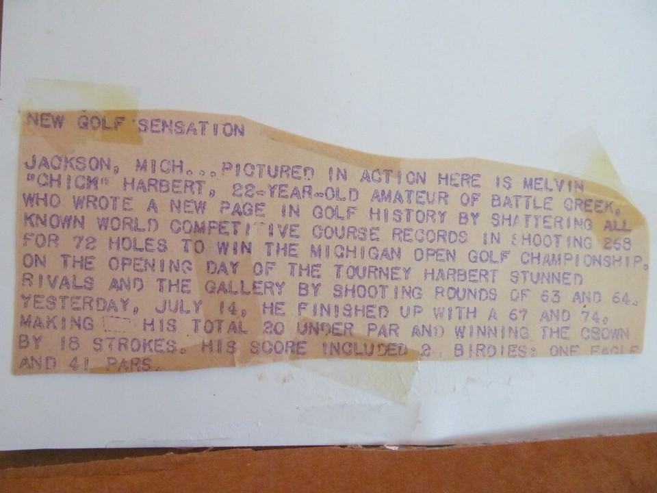 B & W PRESS PHOTO OF CHICK HARBERT-WINNING 1937 MICHIGAN OPEN WITH 268 ...