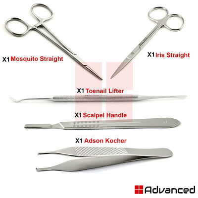 5Pcs Nail Surgery Instruments Kit Scalpel Handle Adson Toothed Forceps ...