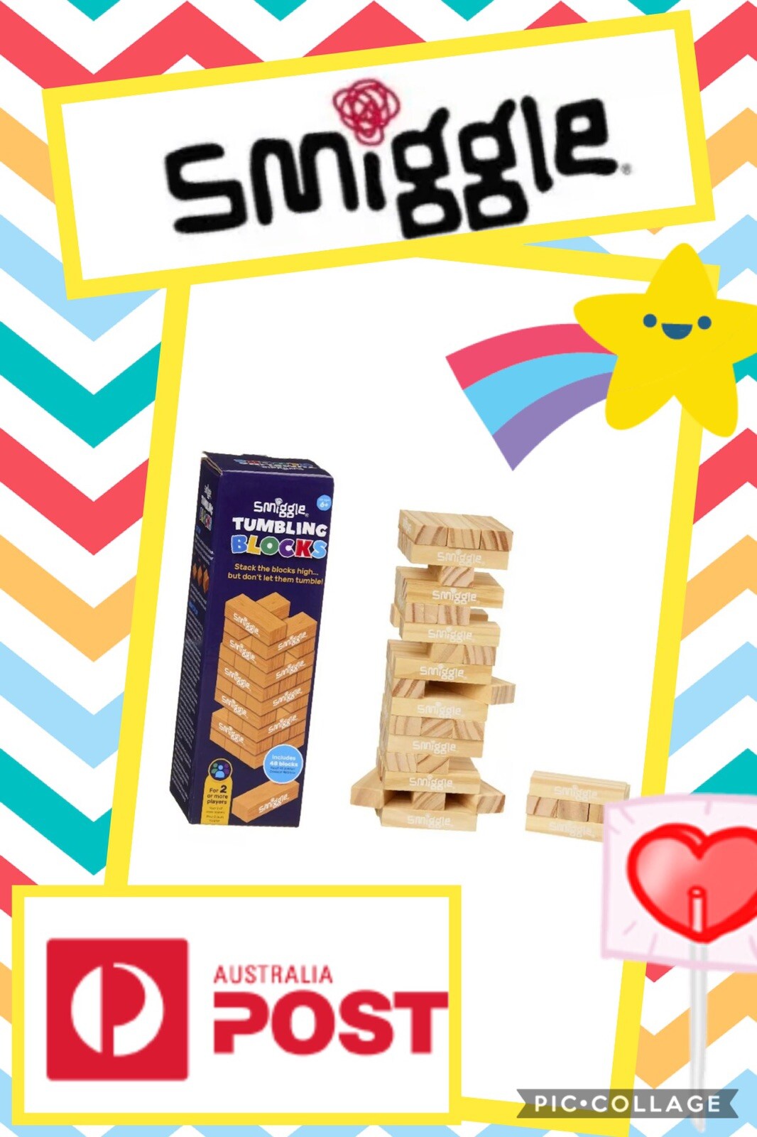Smiggle Tumbling Blocks Stacking Game Party Family Fun Brian Kids ...