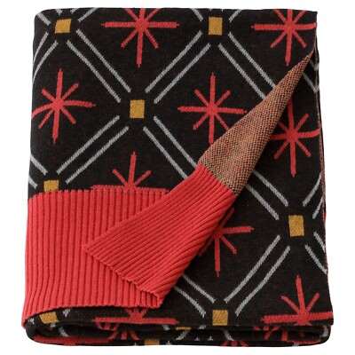 IKEA VINTERFINT Throw Blanket Red Black 51"x67" Cotton and Wool NEW 405 ...